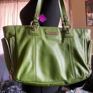 Coach | Bags | Coach Green Leather Tote With Silver Hardware | Poshmark